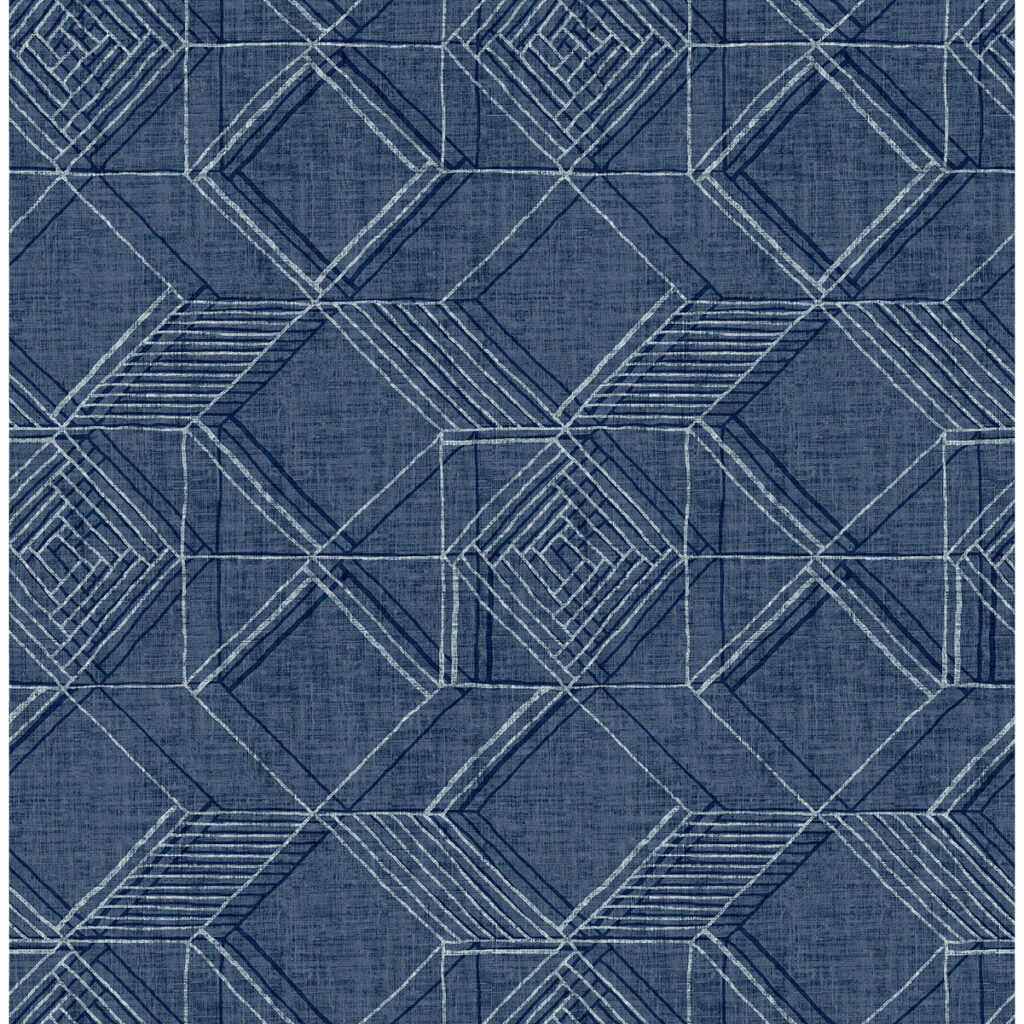 Moki Blue Lattice Geometric wallpaper design for modern interior style